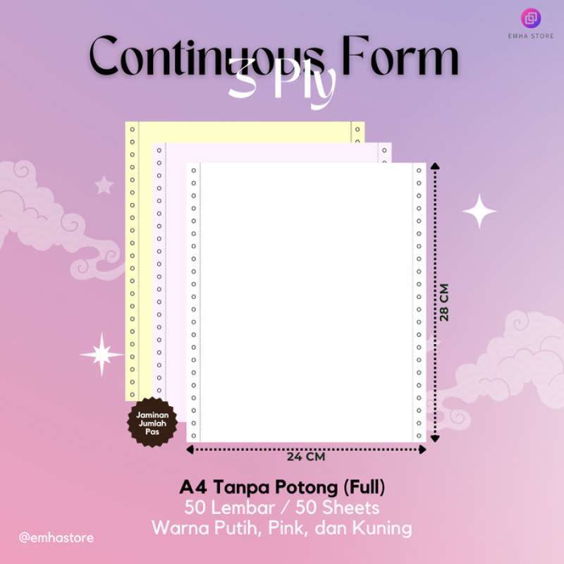 Jual Kertas Continuous Form Struk Ppob A4 Full Tanpa Dibagi 3 Ply 50 Lembar Di Seller Sunshop ...
