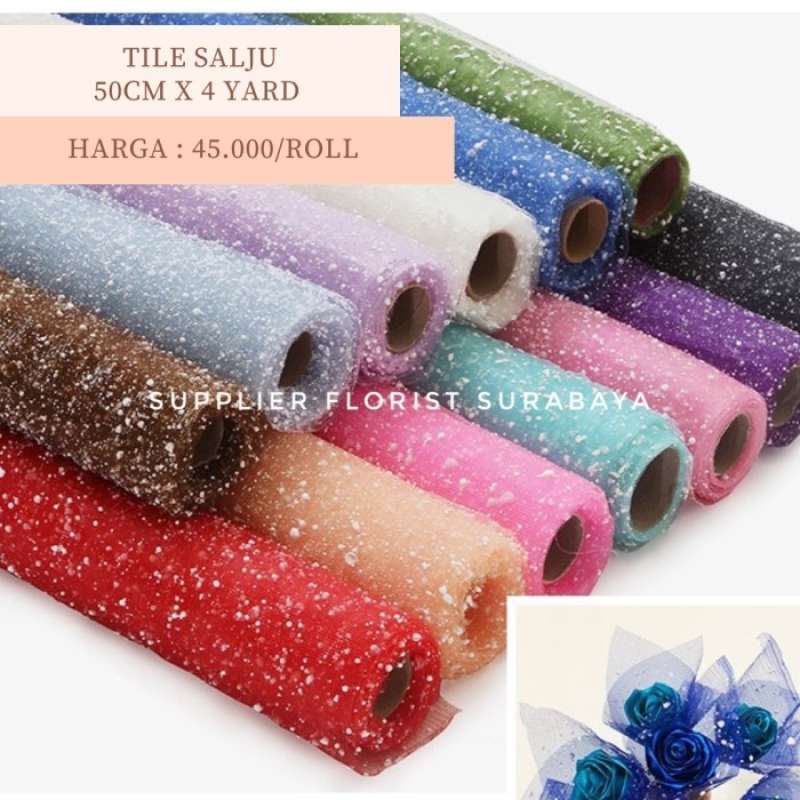 Jual [1 Roll 4 Yard] Tile Salju Wraping Wrapping Bunga Kain Korea Style ...