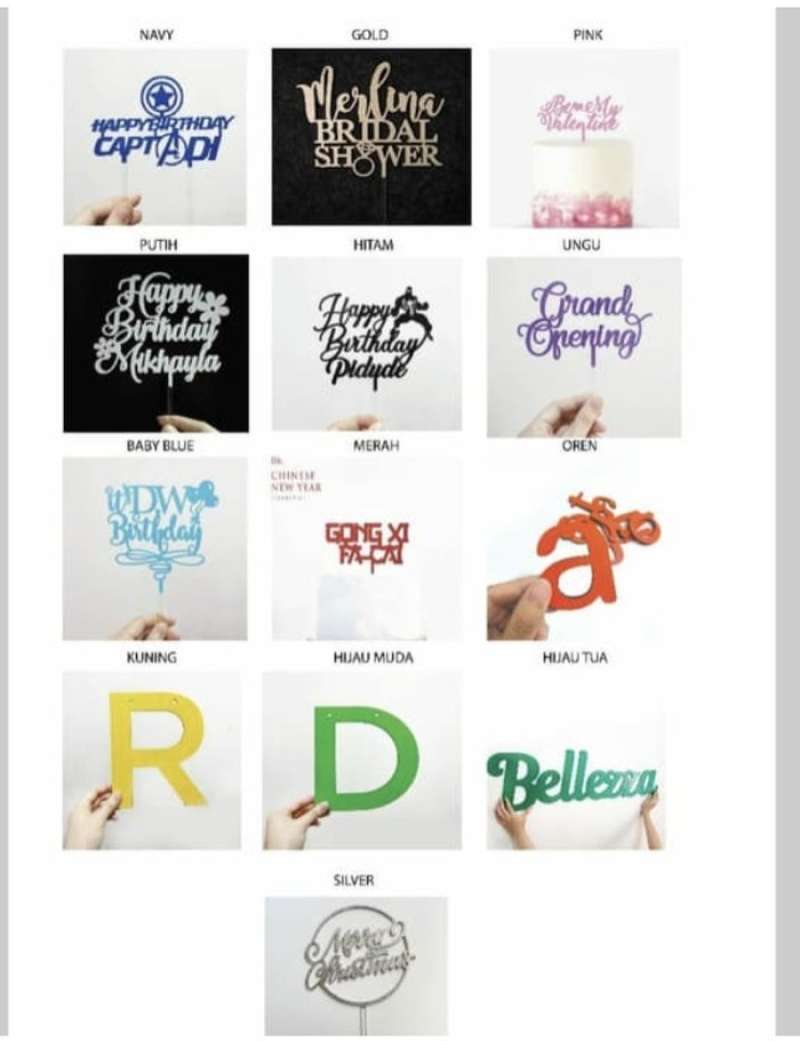 Jual Cake Topper Akrilik Custom Nama Caketopper Tancapan Kue Happy ...