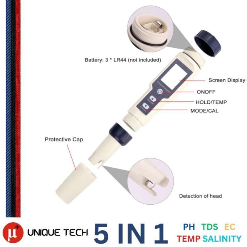 Jual Alat Uji Kualitas Air 5 In 1 Ph Ec Tds Salinitas Termometer ...