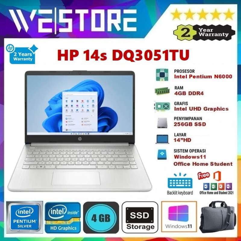 Promo HP 14s DQ3051TU - Intel Pentium N6000 4GB 256GB SSD 14HD Win11 ...