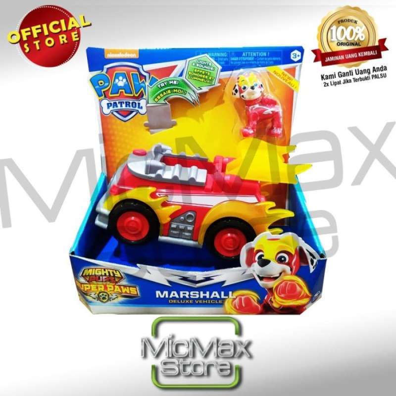 Promo Paw Patrol Mighty Pups Super Paws Marshall Deluxe Vehicle With