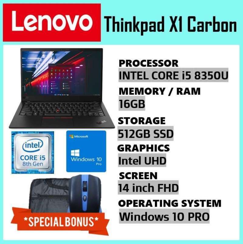 Jual Lenovo Thinkpad X1 carbon intel core i5 8350U 8GB 512GB SSD BLACK ...