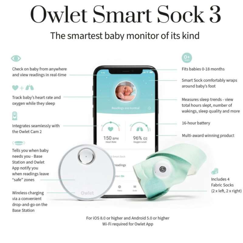 Promo Owlet Smart Sock 3 Baby Monitor Oxygen Levels and Heart Rate Diskon 17% di Seller ...