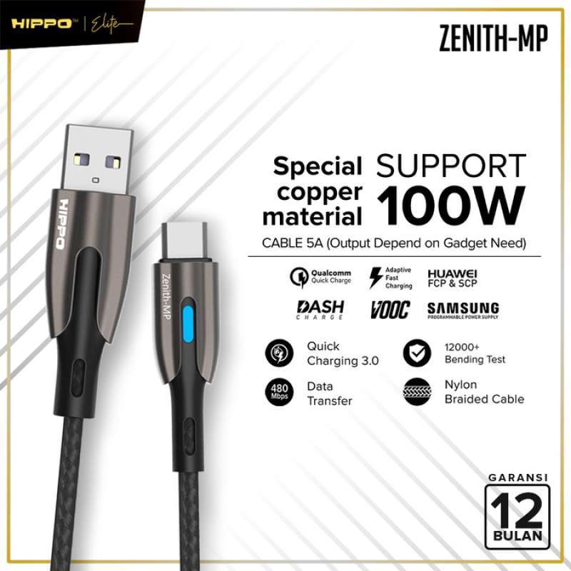 Promo HIPPO ZENITH MP KABEL DATA USB TYPE C 5A FAST CHARGING 100W Diskon 50% di Seller ...