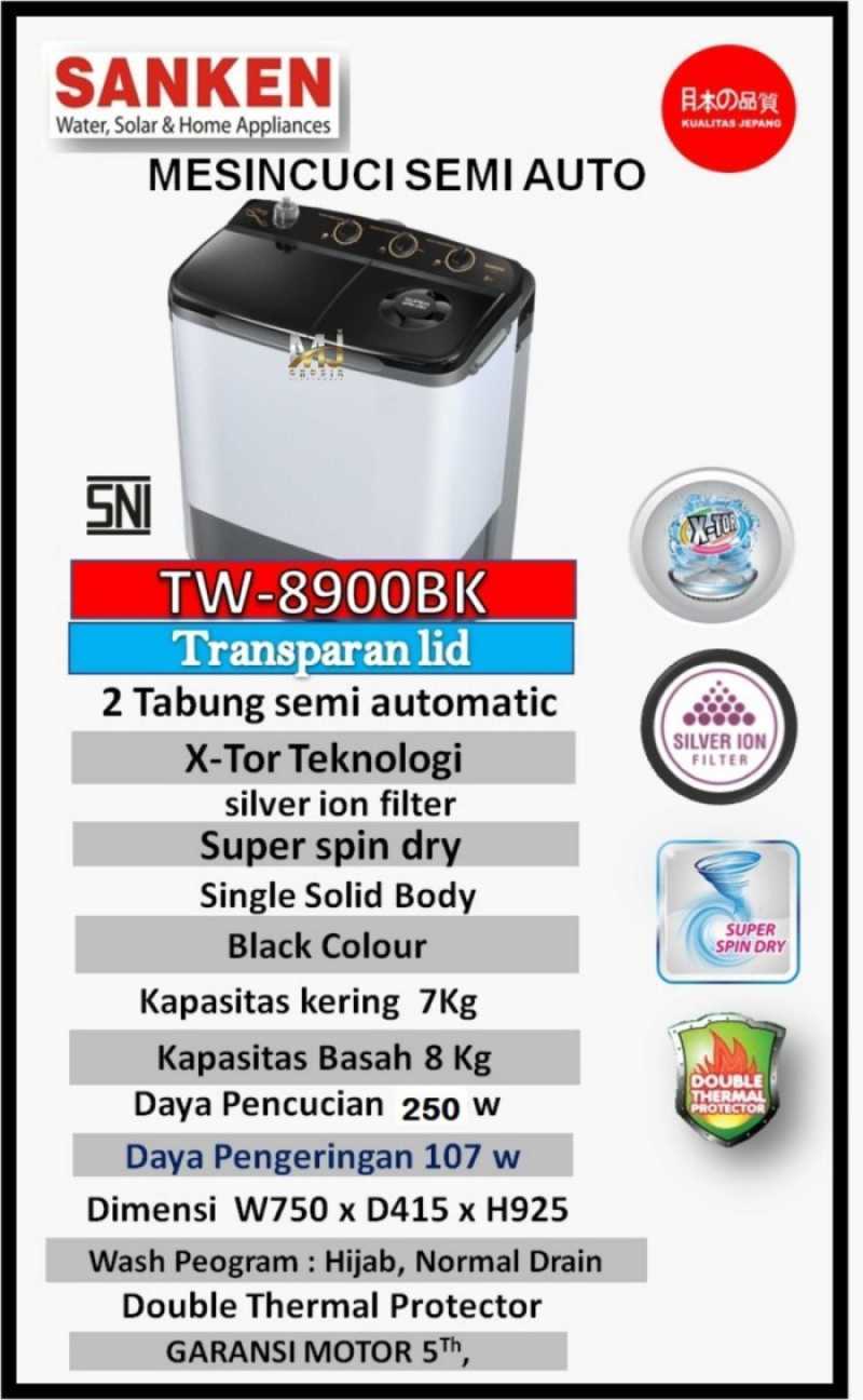 Promo Mesin Cuci Sanken Tw 8900 Bk 8kg 2 Tabung Tw8900bk X-tor Diskon ...