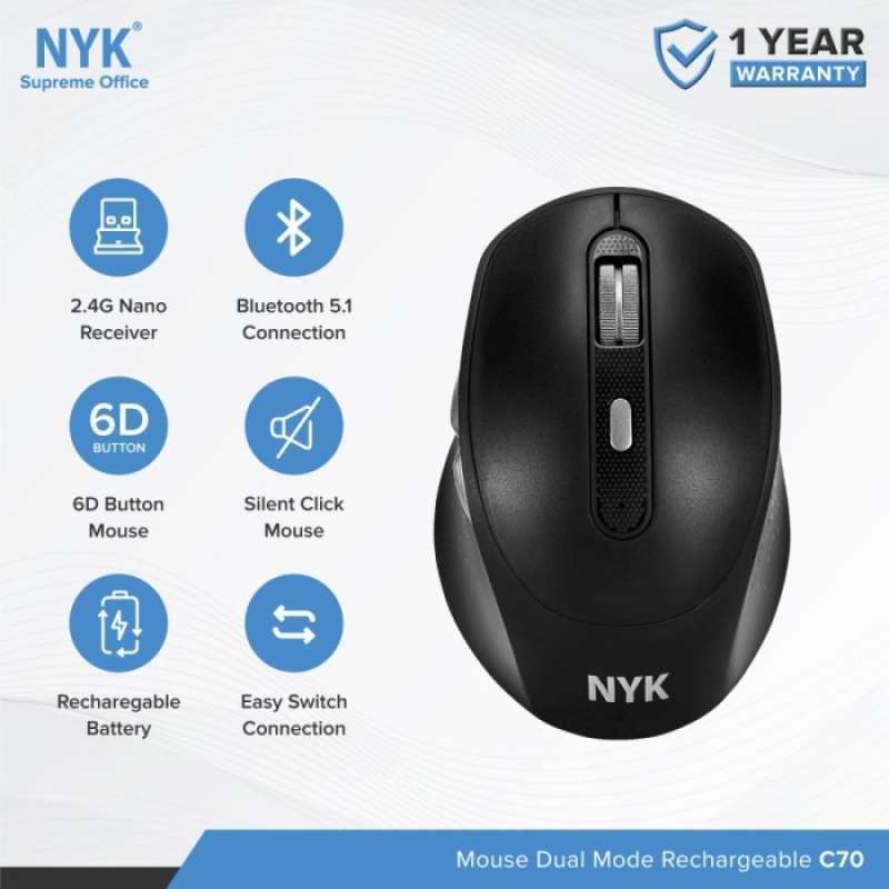 Jual Nyk C70 / C-70 Silent Click Dual Mode Bluetooth Wireless Mouse ...