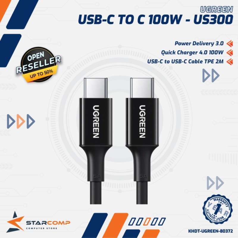 Promo Ugreen Kabel Fast Charging 100w 5a Usb Type C To C Pd Qc - Us300 - 2m Black 80372 Diskon ...