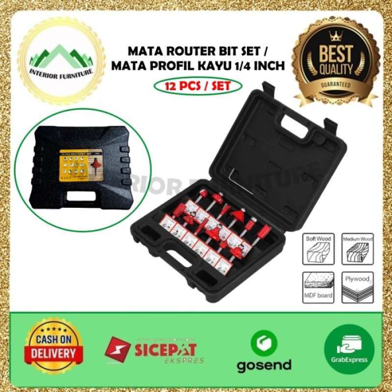 Promo Mata Router Trimmer Kayu Set 12 Pc Router Bit 1/4 Set Mata Fil ...