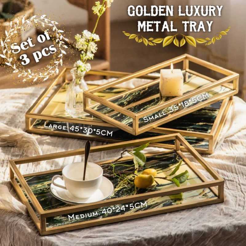 Promo Luxury Nordic Metal Tray Set Of 3 Nampan Set Besi Mewah 3 Ukuran ...