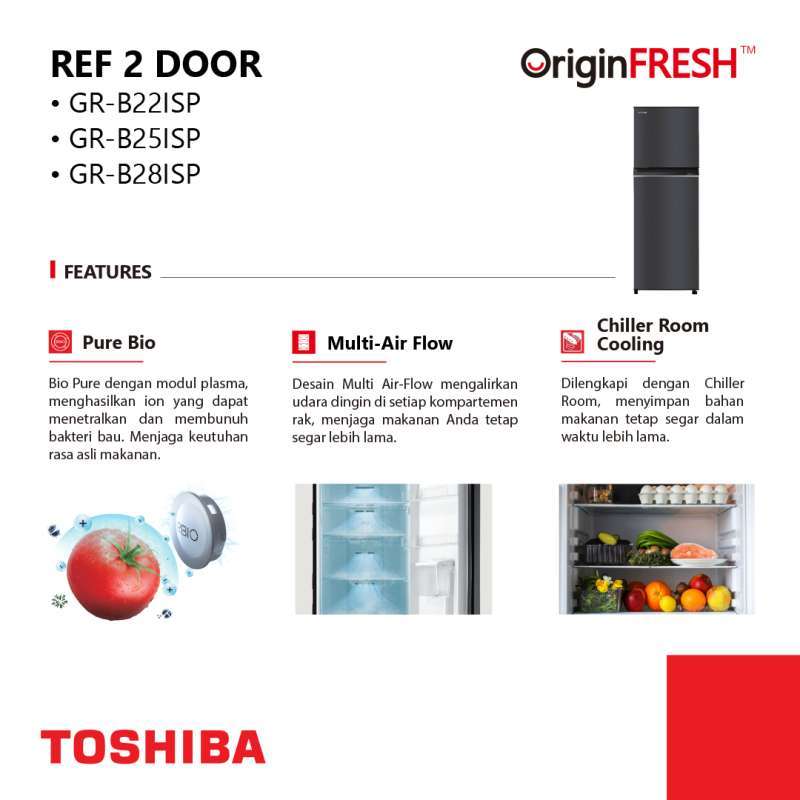 Promo Toshiba Kulkas 2 Pintu Gr-b28isp Kapasitas 233l - Non Inverter Refrigerator Two Doors ...