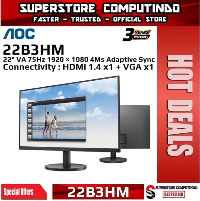 Promo Monitor LED AOC 22B3HM 22 1080p 75Hz VGA HDMI VESA Adaptive Sync ...
