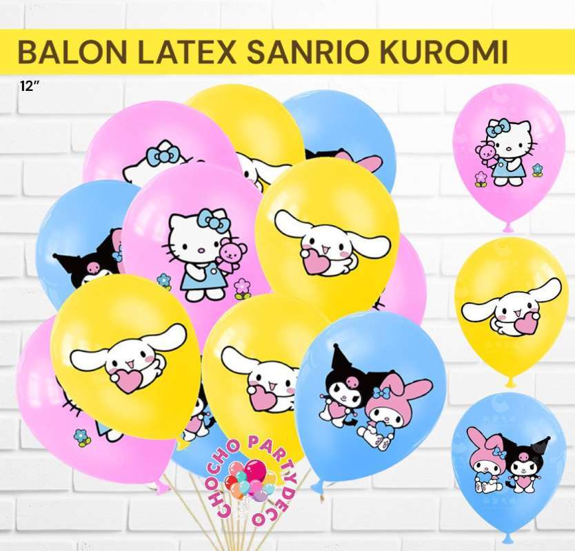 Jual Balon Latex Sanrio Kuromi Isi 10 / Balon Kuromi Sanrio Hello Kitty ...