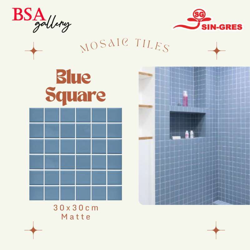 Jual Keramik Mosaic Tile Kotak Biru / Mozaik Blue Square Lantai Dinding ...