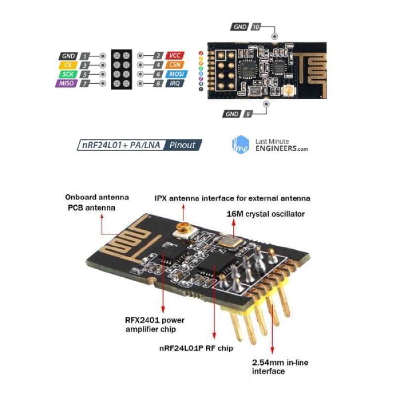 Promo Nrf24l01+pa+lna 2.4ghz Wireless Gt-24 W/ Pcb Antenna For Arduino ...