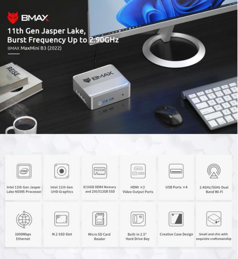 Promo Mini Pc B B3 2023 16/512gb Ssd Intel Quadcore N5095 Hdmi Windows ...