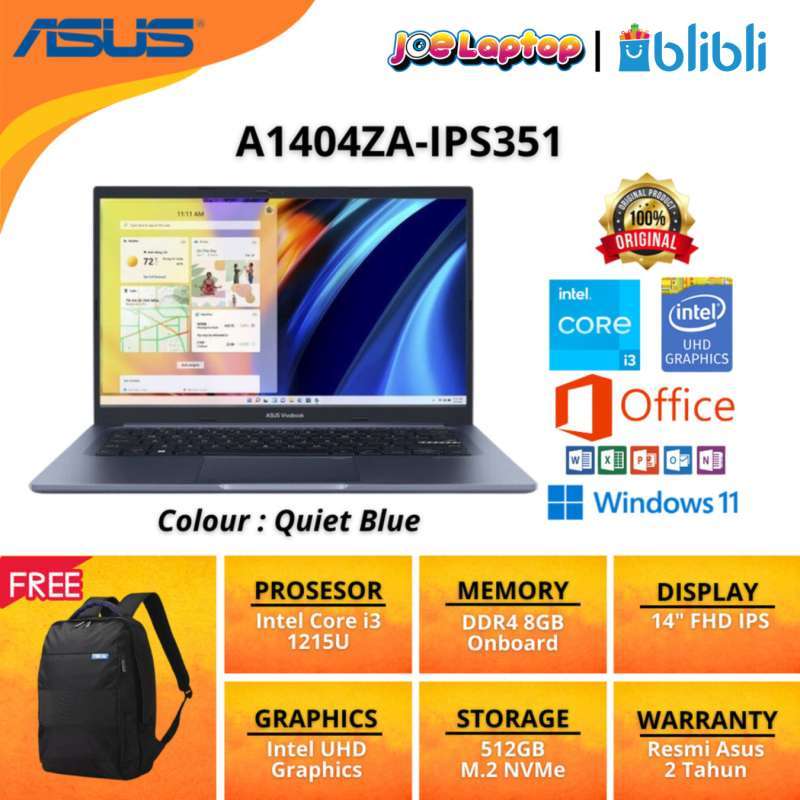 Jual Asus Vivobook 14 A1404za-ips351 Quiet Blue I3 1215u Win11 Ohs Di ...