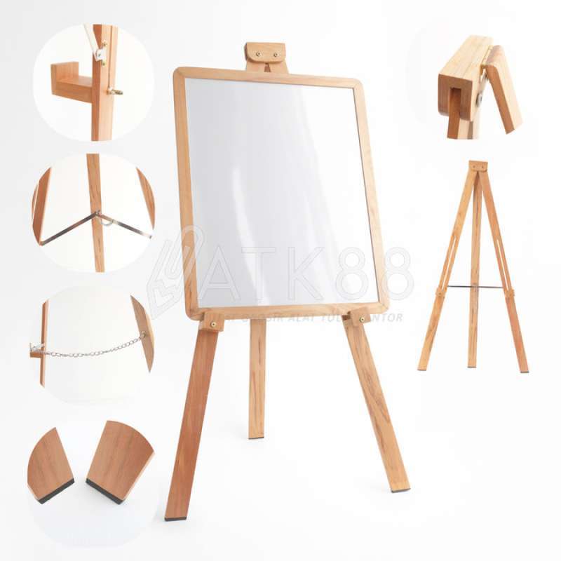 Jual Easel Stand Kayu Tripod Premium + Papan Tulis Black & White Board ...