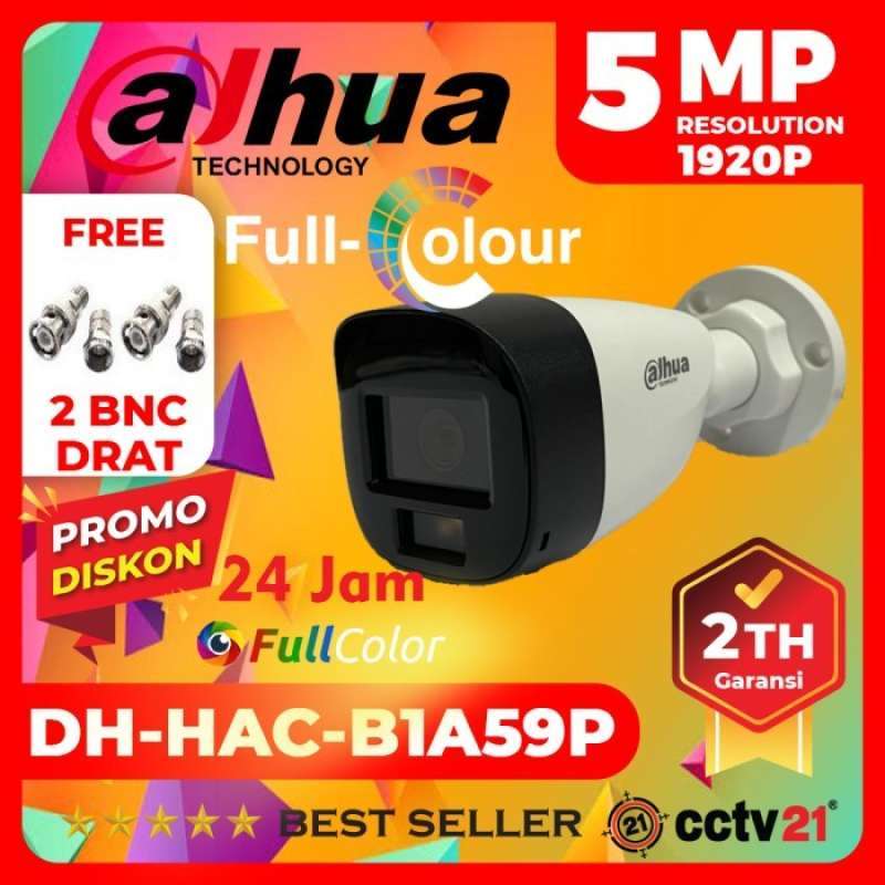 Promo Cctv 5mp Outdoor Full Color Colorvu Dh-hac-b1a59p Mo 2 Bnc Diskon 23% Di Seller Tuplens ...