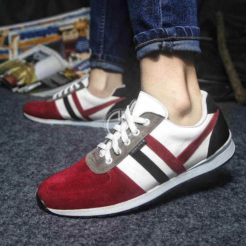 Promo Vidal - Sepatu Pria Sneakers Kasual Merah Putih Hitam Santai ...
