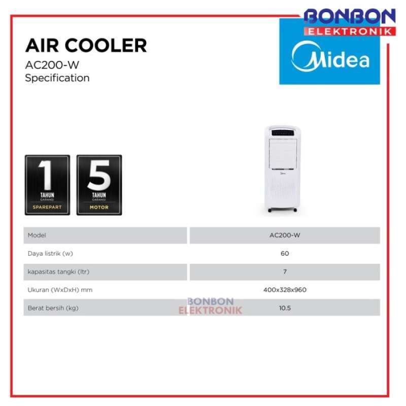 Promo Midea Air Cooler 7 Liter Ac200 W Ac200w 60w Hepa Filter Diskon