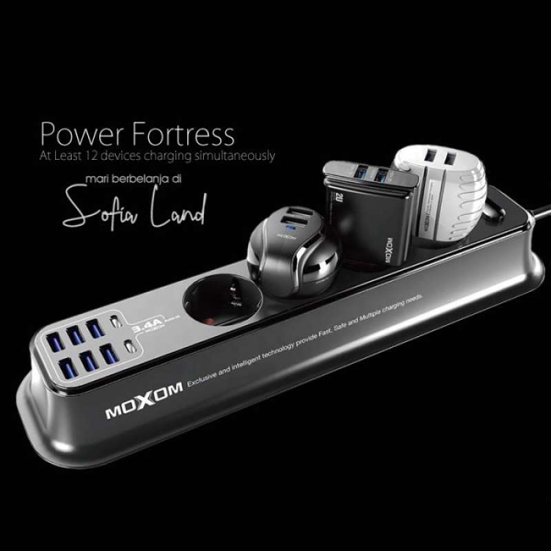 Promo Stop Kontak Moxom 4 Lubang 6 Usb 2 Type-C Kabel Terminal Charger ...