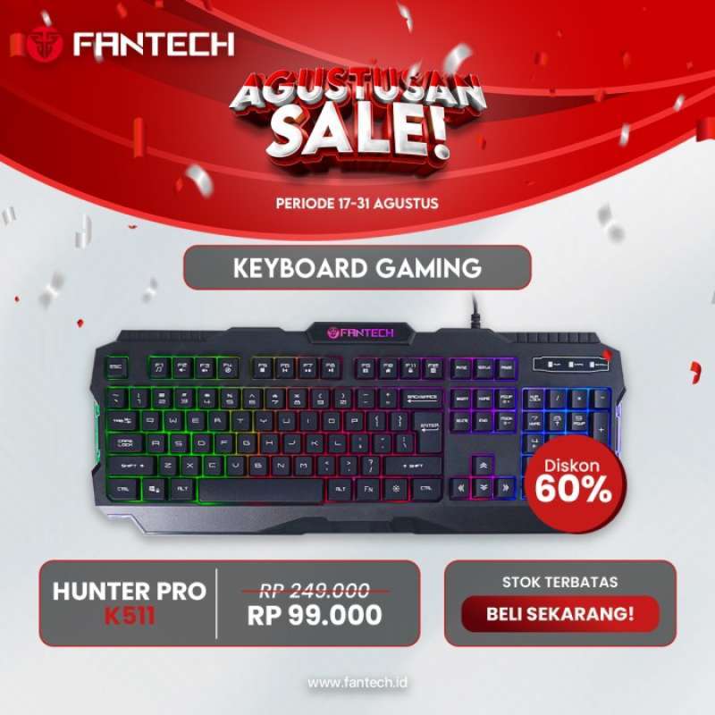 Promo FANTECH Keyboard HUNTER PRO K511 Rainbow Anti Ghosting Diskon 9% ...