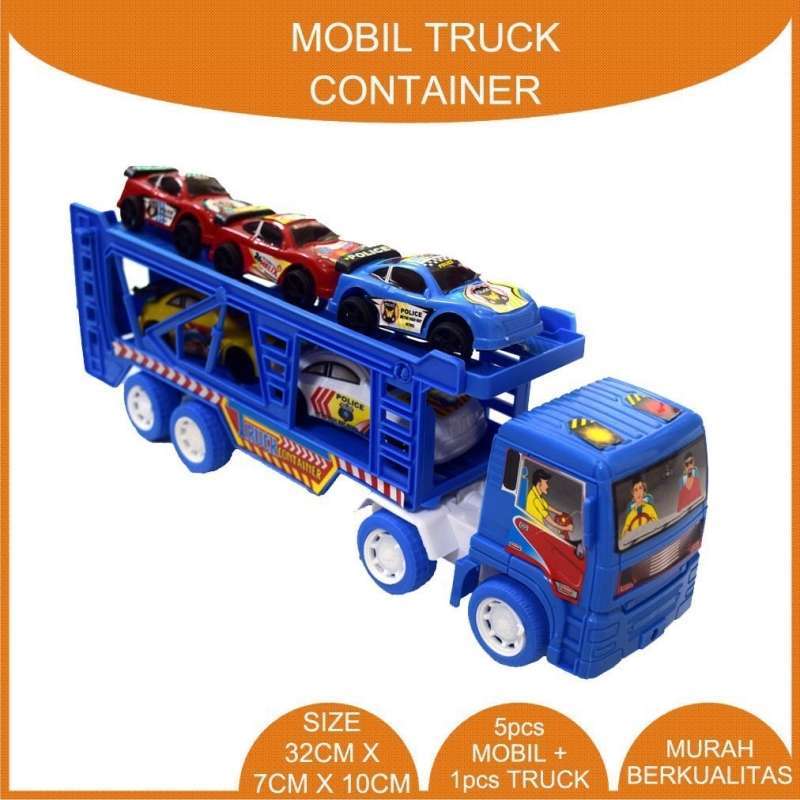 Jual Mainan Mobil Truk Kontainer Angkut Mobil Sedan 5pcs Full Colour ...
