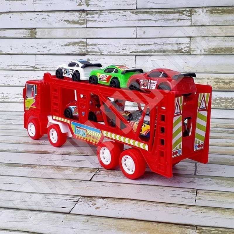 Jual Mainan Mobil Truk Kontainer Angkut Mobil Sedan 5pcs Full Colour ...