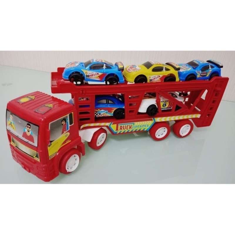 Jual Mainan Mobil Truk Kontainer Angkut Mobil Sedan 5pcs Full Colour ...
