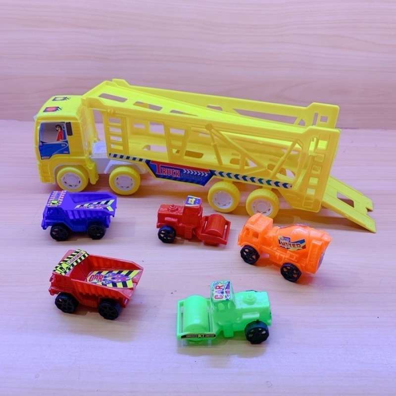 Jual Mainan Mobil Truk Kontainer Angkut Mobil Sedan 5pcs Full Colour ...