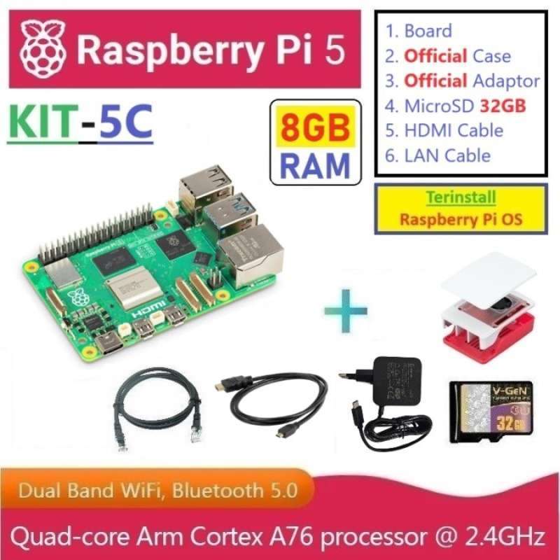Promo Kit-5c : Raspberry Pi 5 (8gb Ram) - Complete Set Diskon 23% Di ...