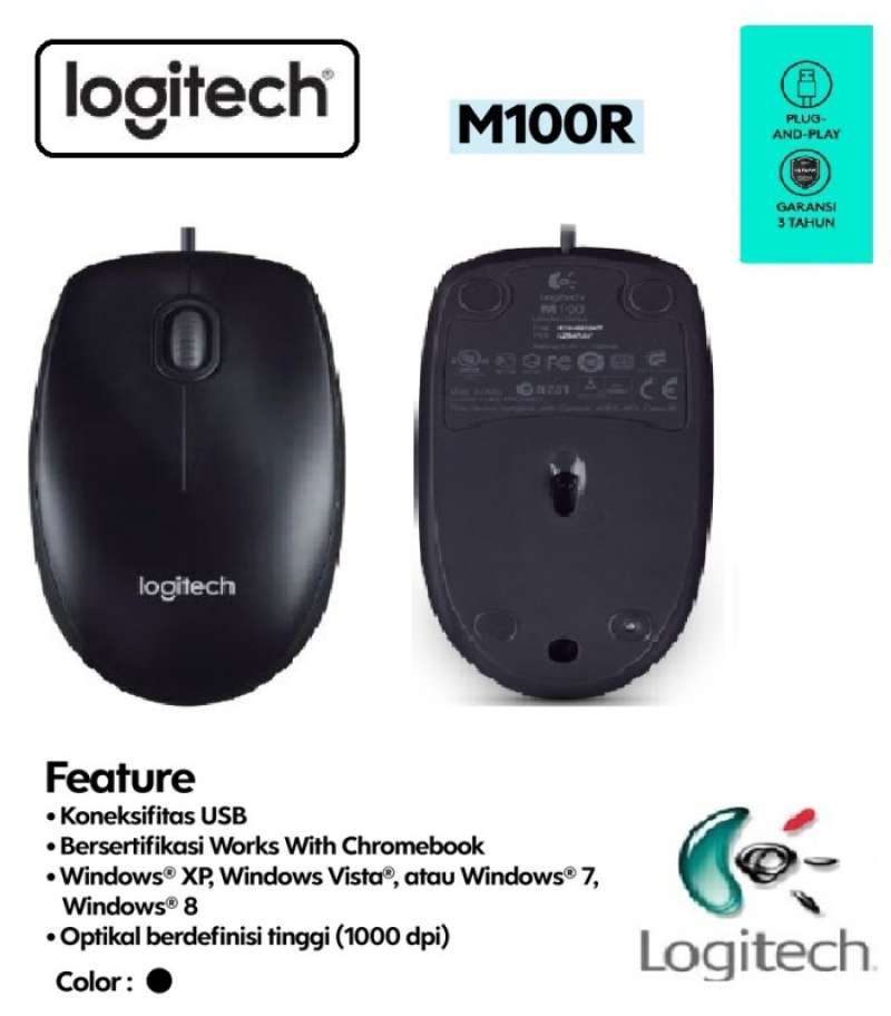 Promo M100r Mouse Usb Optical Wired Clamshell Mouse -black- Diskon 23% ...
