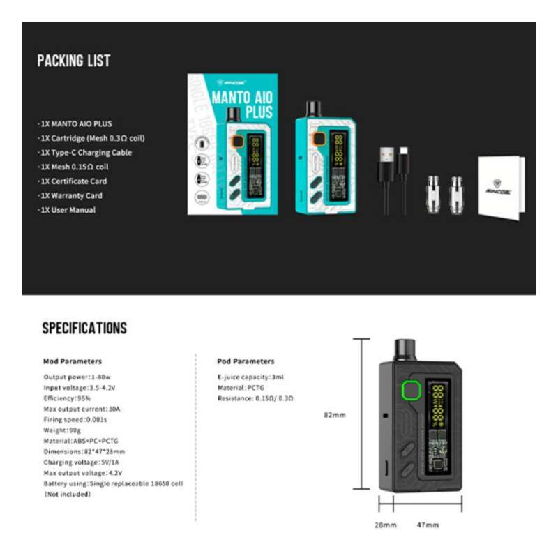 Jual Rincoe Manto Aio Plus 80w Pod Kit - Black Di Seller Lowcos Id - Jati Rahayu-2, Kota Bekasi ...