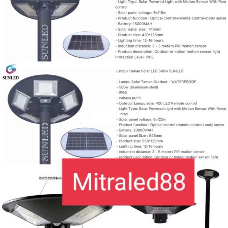 Promo Lampu Taman Solar Cell W Watt Lampu Jalan Pju Tiang Led Surya Diskon Di Seller