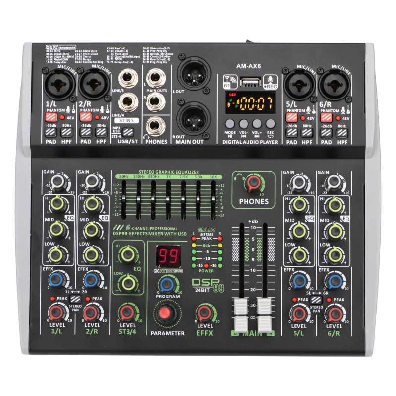 Promo Lomeho Mixer Audio Professional Dsp 99 Effects Bluetooth Usb 6 ...