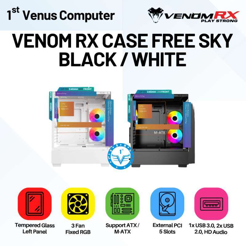 Jual Casing Pc Venomrx Free Sky White, Black Tempered Glass Side M-atx ...