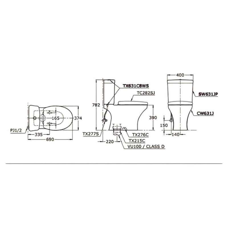 Jual Closet Duduk/monoblock Toto Cw633j (rough-in 22cm) Free Flex ...