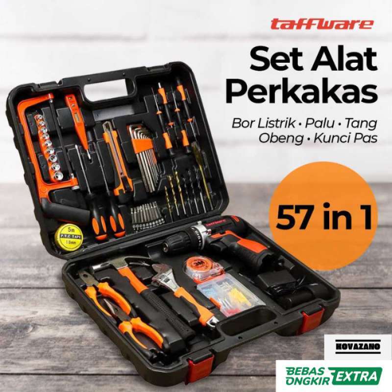 Promo Set Alat Perkakas 57 In 1 Bor Listrik Palu Tang Obeng Kunci Pas ...