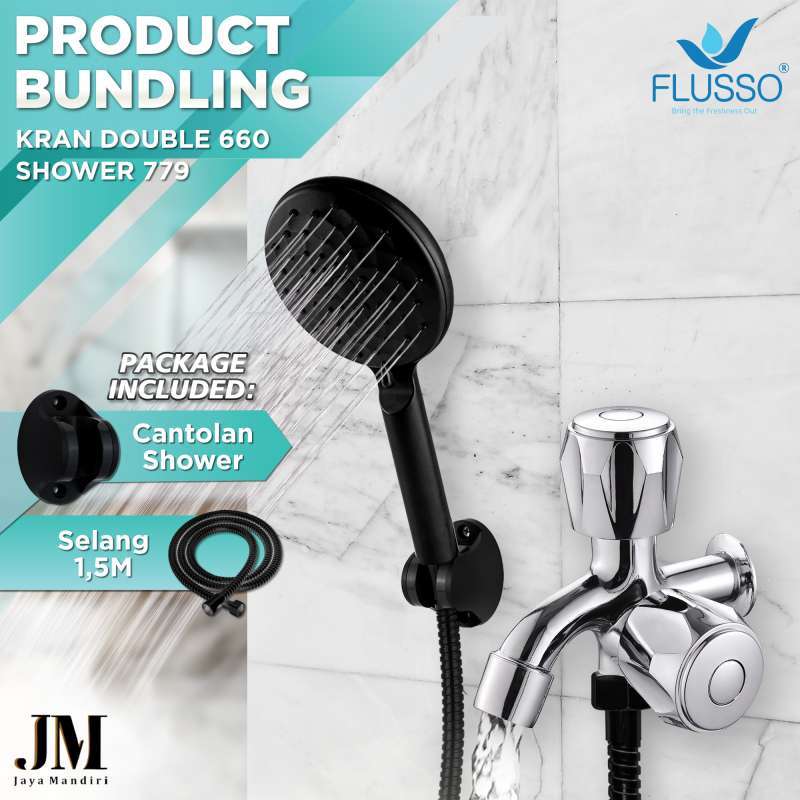 Promo Flusso Shower Set Komplit Plus Kran Double Cabang Tipe 660 Diskon ...
