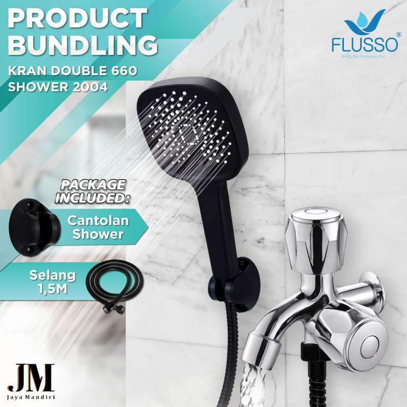 Promo Flusso Shower Set Komplit Plus Kran Double Cabang Tipe 660 Diskon ...