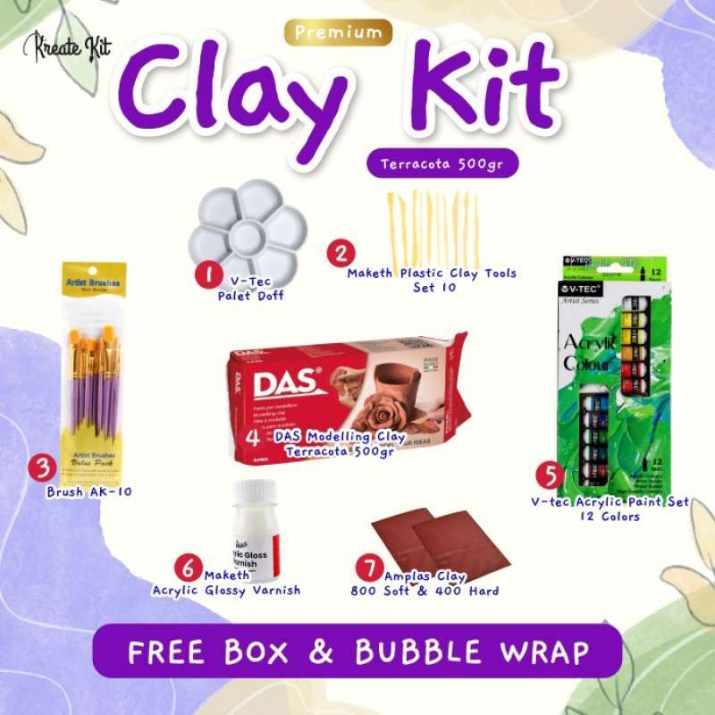Promo Diy Premium Kit Clay Set 500 Gr & 1 Kg Kerajinan Tanah Liat Air ...