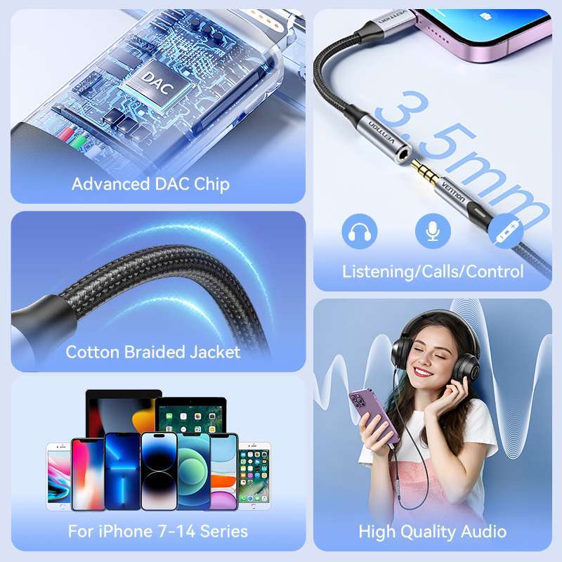 Promo Vention Lightning Male To 3.5mm Aux Female Audio Adapter ...