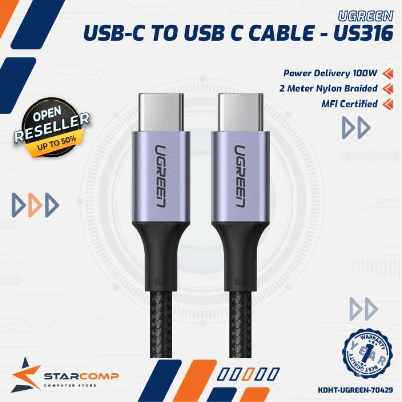 Promo Ugreen Cable Usb-c To Type C 5a 100w Kabel Data Nylon Braided ...