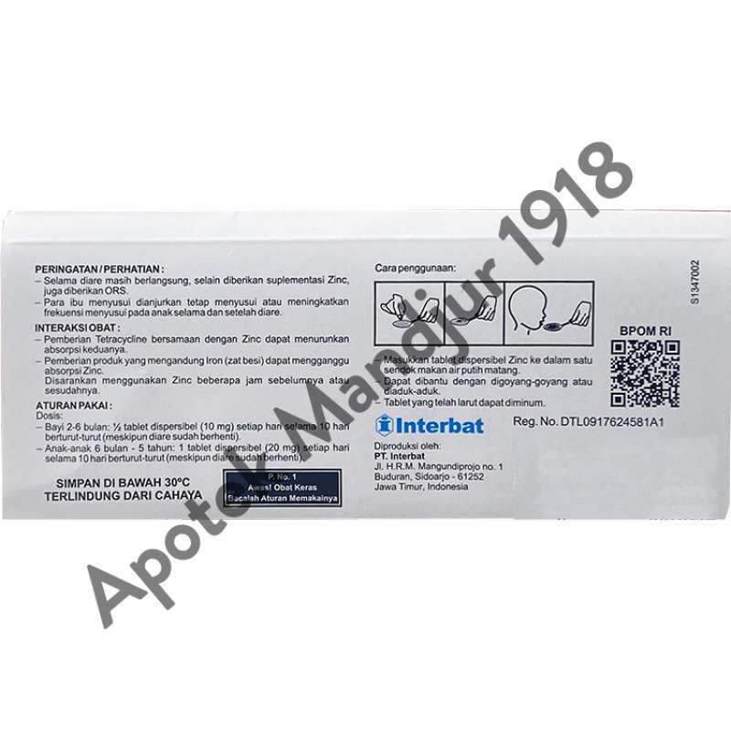 Jual Interzinc 20 Mg 10 Tablet - Obat Diare Anak Di Seller Apotek ...