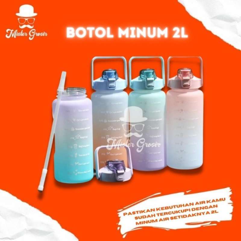 Promo Botol Air Minum 2L 2000Ml Jumbo Viral Korea Kekinian Pendaki Camping Diskon 23% di Seller ...