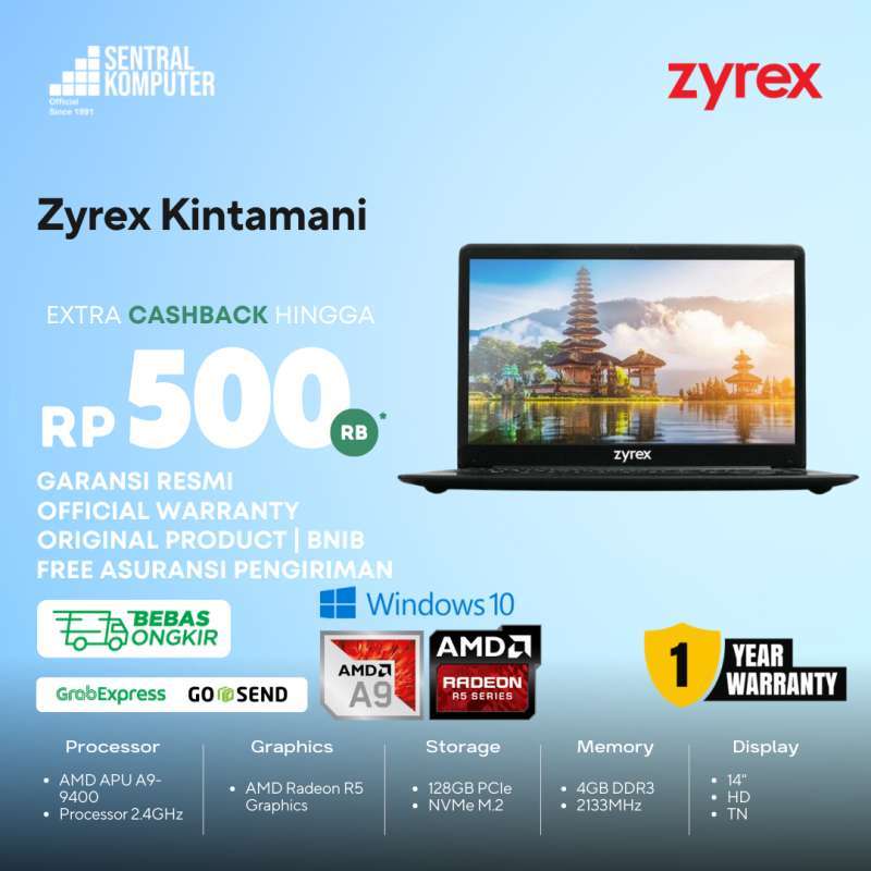 Jual laptop Zyrex Kintamani AMD APU A9-9400 4GB DDR3 SSD 128GB Win 10 ...