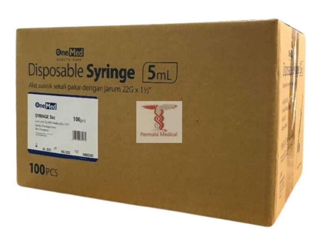 Jual syringe 5cc with needle 22g onemed / spuit 5cc/ml onemed 1 box isi ...