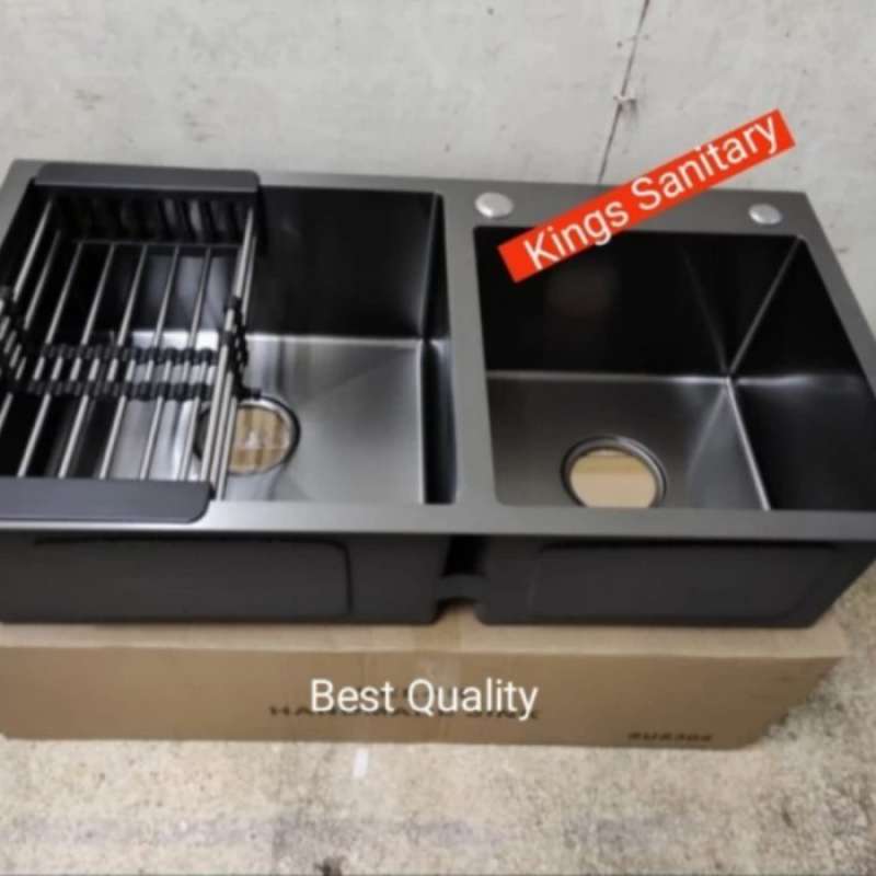 Jual Kitchen Sink Hitam 2 Lobang Komplit Set/wastafel Cuci Piring ...