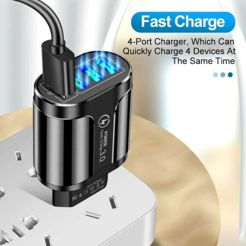 Jual Charger 4 Usb Port Fast Charging Qc 3 48w Indikator Led Hitam Cas ...